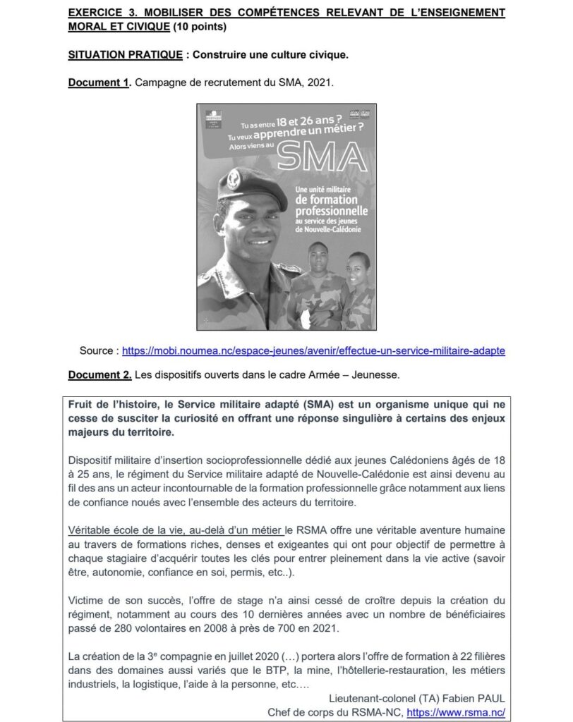 DEVOIR LE SERVICE MILITAIRE ADAPTÉ : HISTOIRE ET GEOGRAPHIE AU BREVET